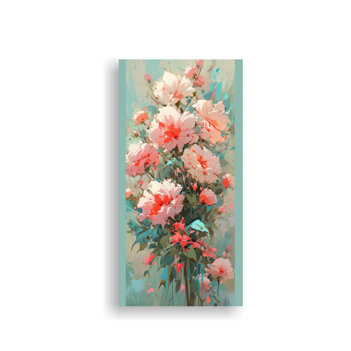 Cuadro De Arte Turquesa Y Rosado En Flores Sobre Lienzo Para Decoración ...