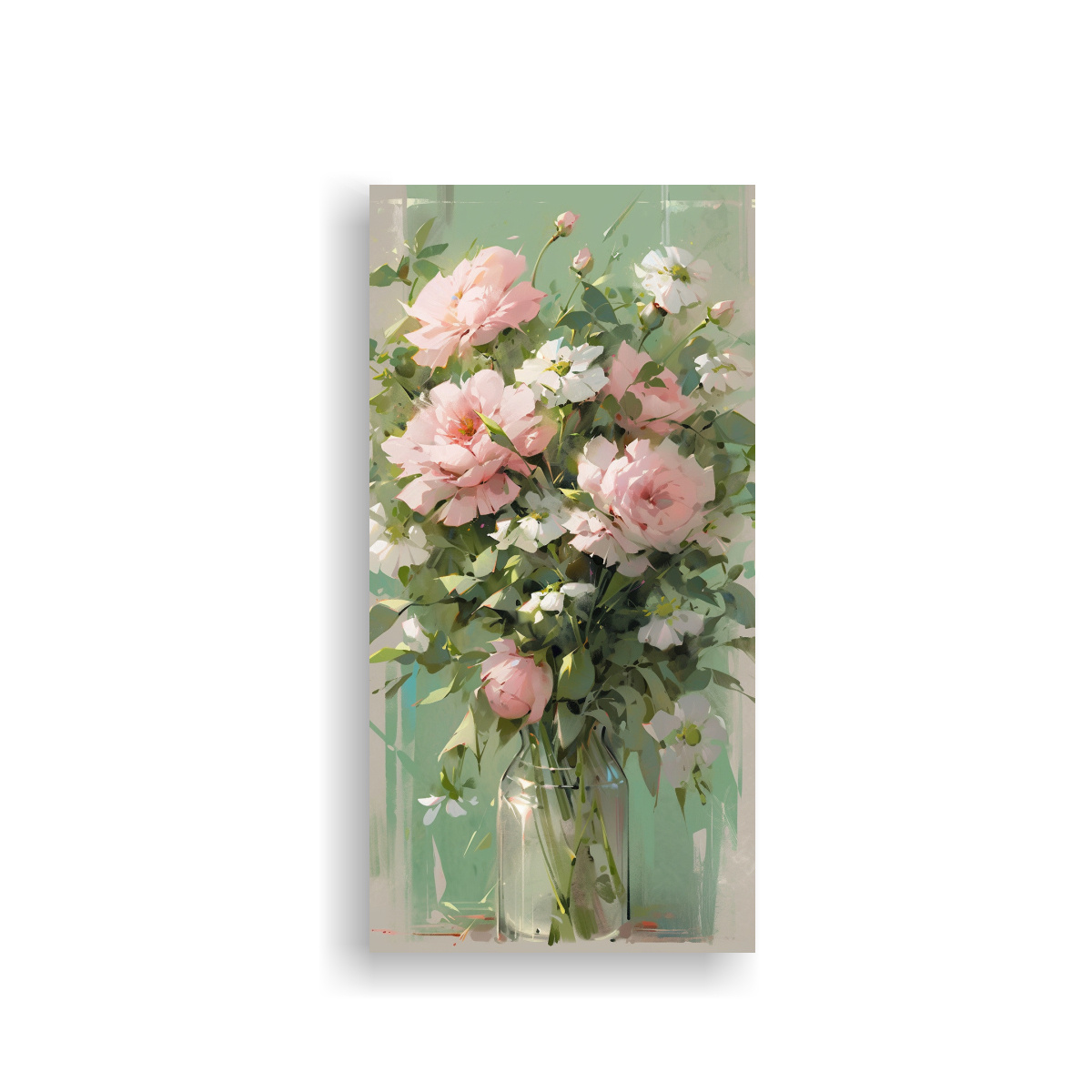 Cuadro De Flores En Verde Y Rosa, Pintura En Lienzo - DecoCuadros