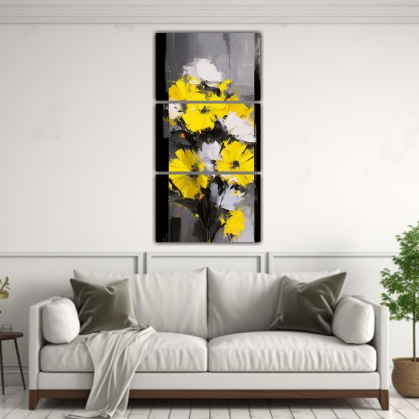 Cuadro De Flores Amarillas Y Negras En Lienzo Para Decoración Arte De Pared - Decocuadros