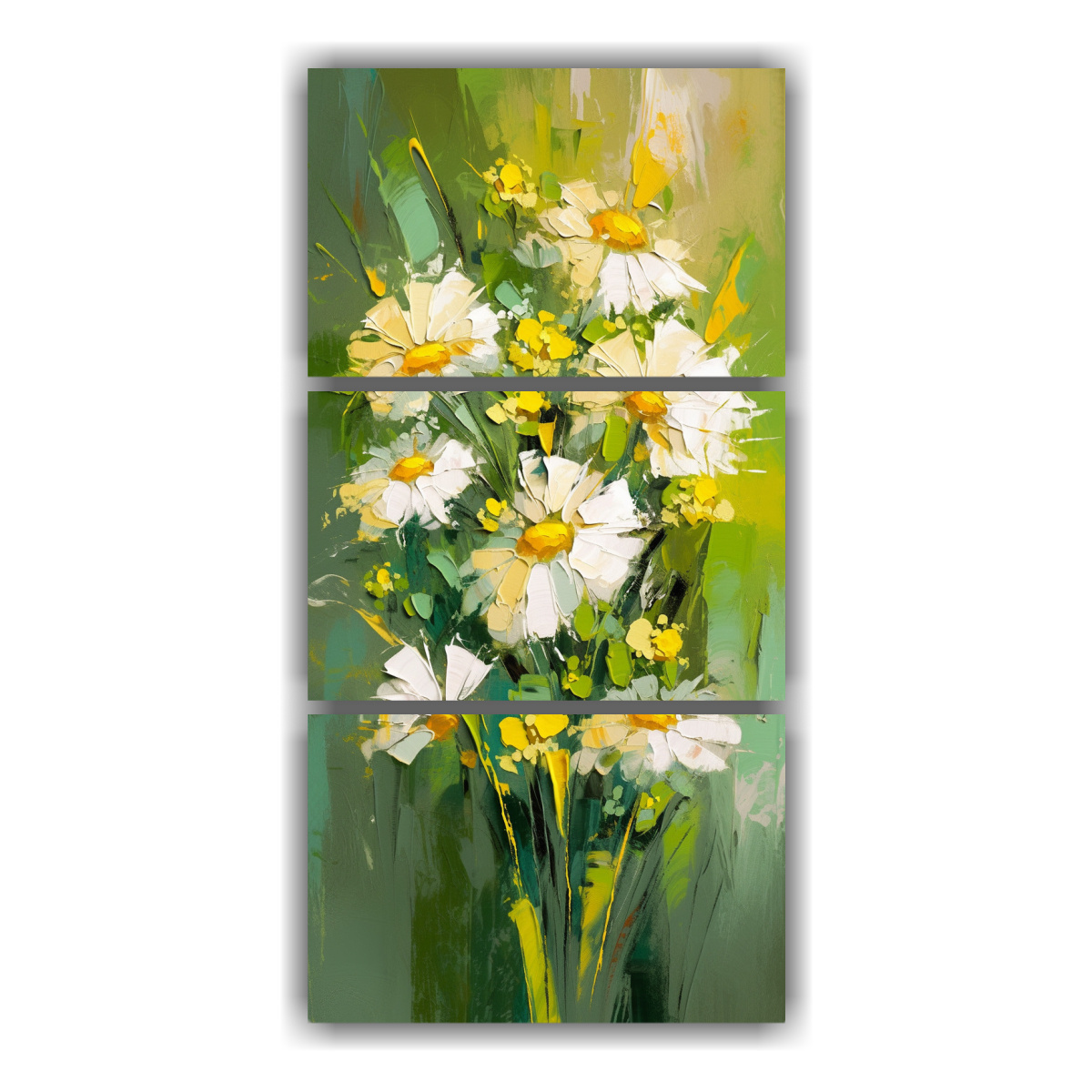 Cuadro De Flores En Lienzo En Verde Y Dorado - DecoCuadros