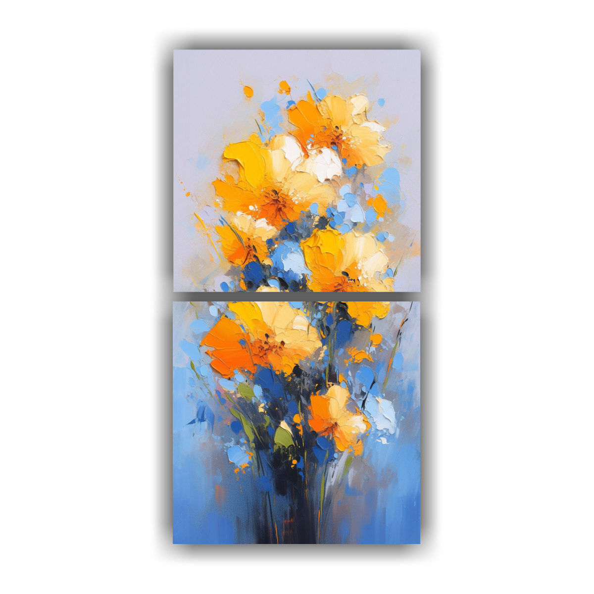 Cuadro De Tela Impresionante De Flores Amarillas Y Azules Para Decoración - Decocuadros