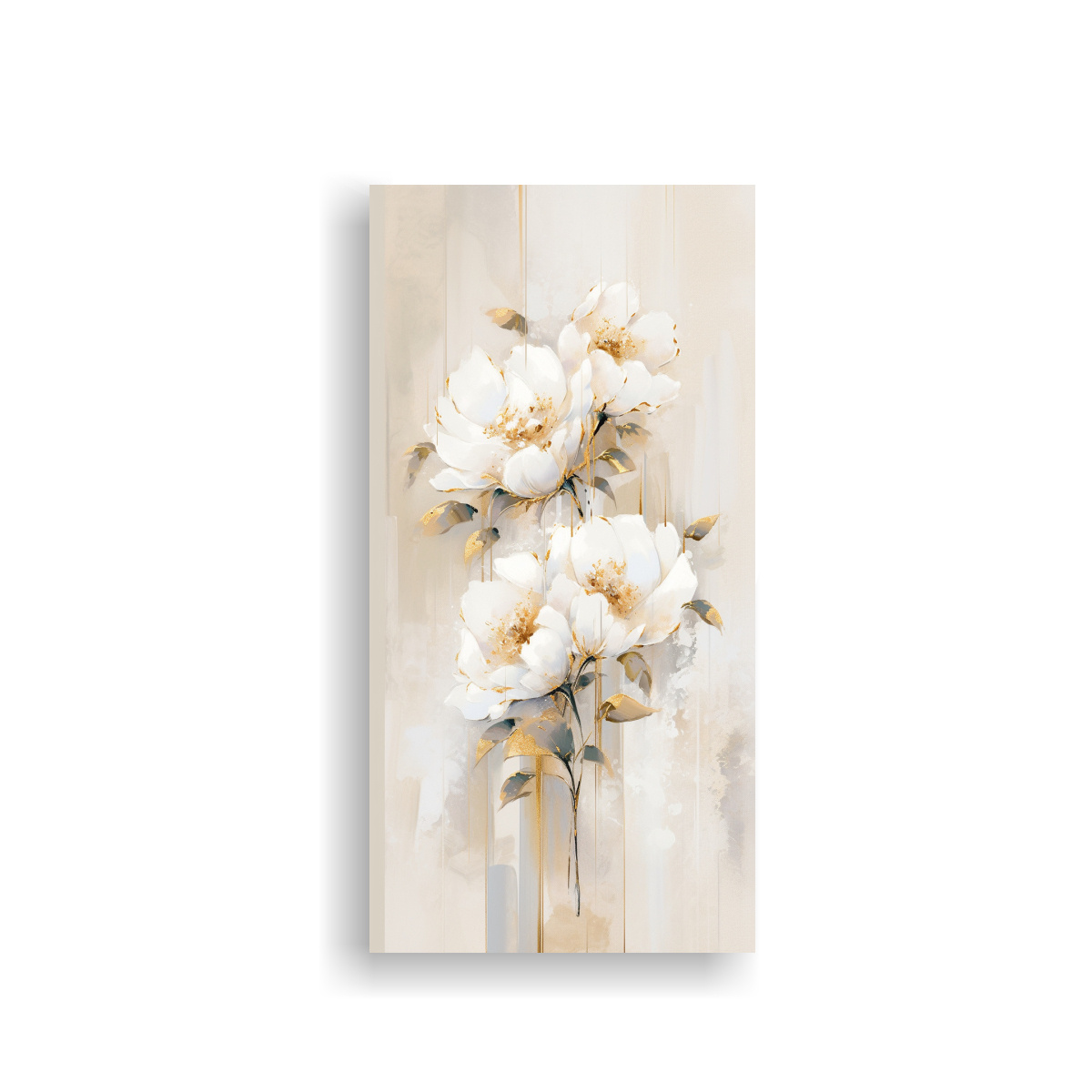 Cuadro De Tela Vintage Con Flores En Blanco Y Dorado En La Decoración De Pinturas - Decocuadros