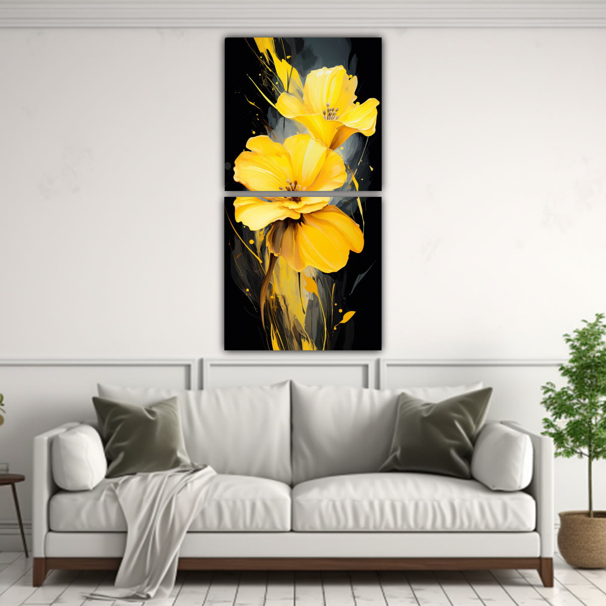 Cuadro Decorativo Estilo Neonoir Con Colores Amarillos - Set De 2 Telas En Bastidor De Alta ...