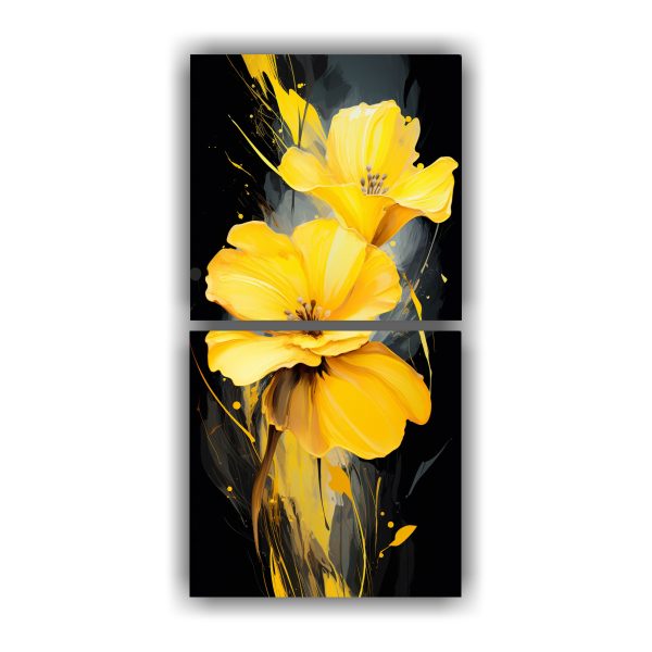 Cuadro Decorativo Estilo Neonoir Con Colores Amarillos - Set De 2 Telas En Bastidor De Alta ...