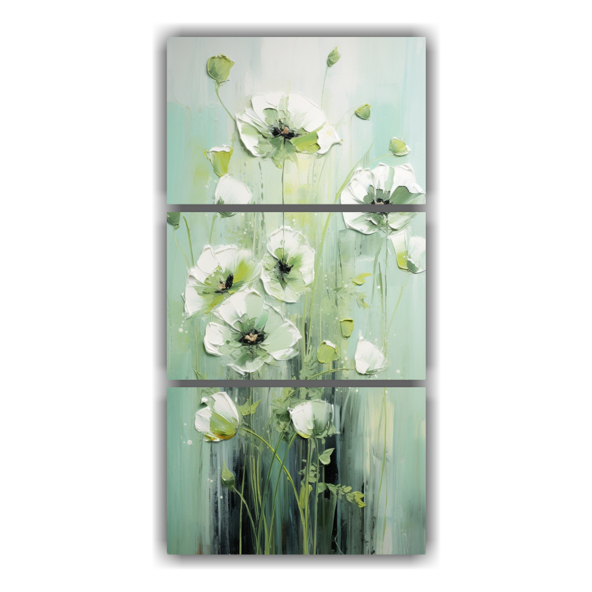 Cuadro Decorativo Simétrico De Amapolas Verdes En Lienzo Con Estilo Cálido - Decocuadros