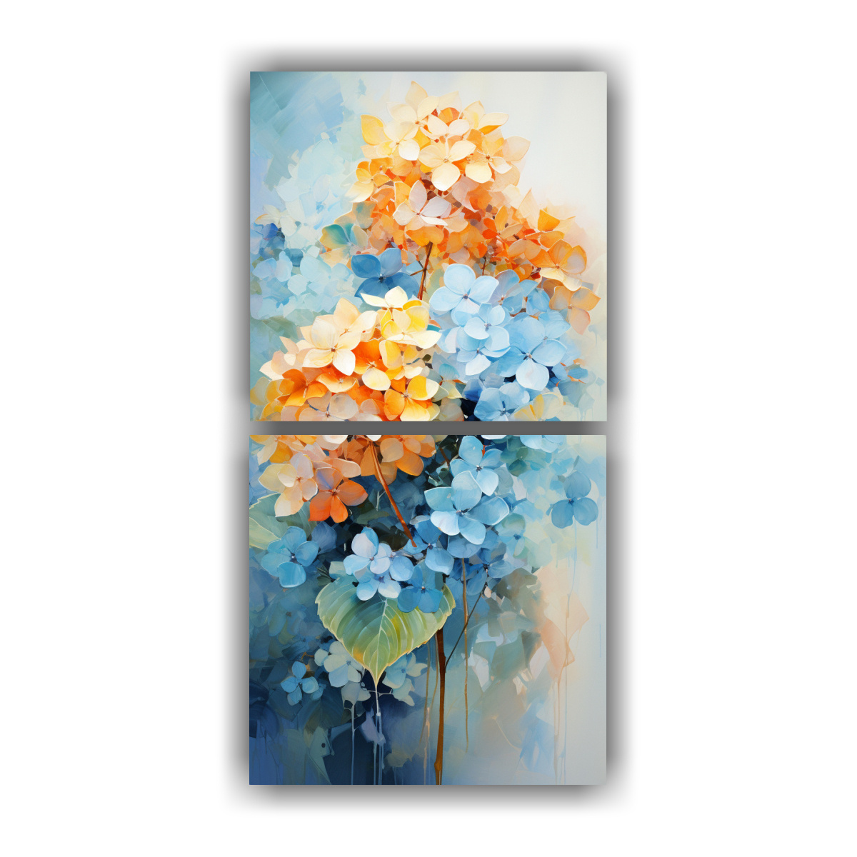Cuadro Dibujo Escenario Hydrangeas Naranja Y Azul Pintura Abstracta - DecoCuadros