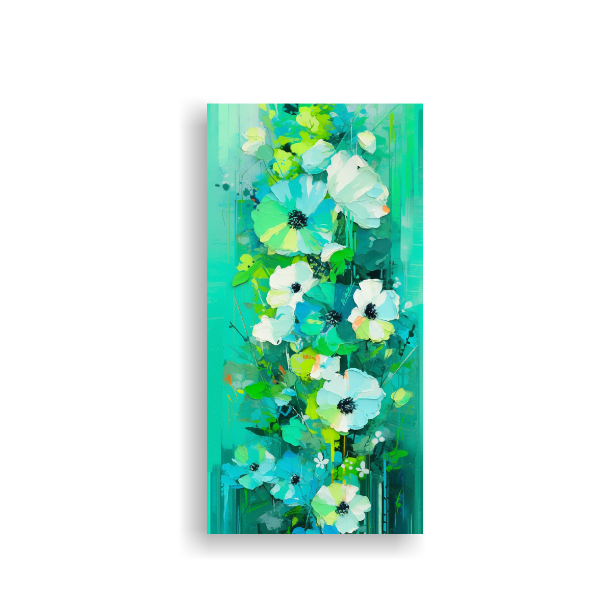 Cuadro Estilo Galería: Belleza De Colores Verde Y Cian Con Flores En La Decoración - Decocuadros