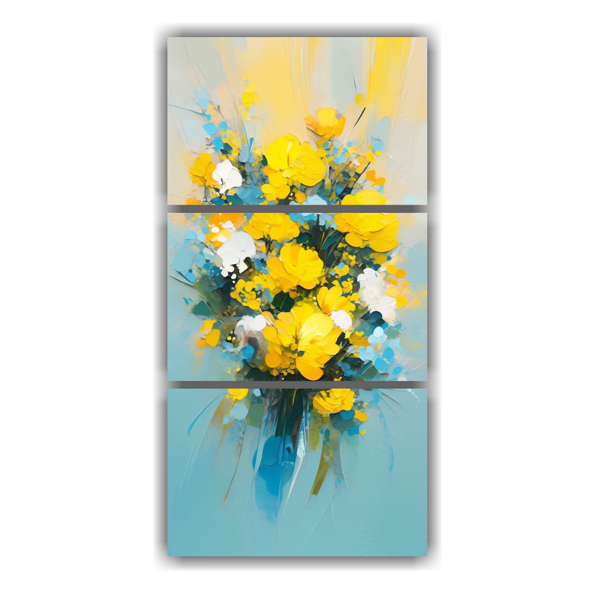 Cuadro Flores Amarillas Y Cian En Lienzo Con Bastidor De Madera - DecoCuadros