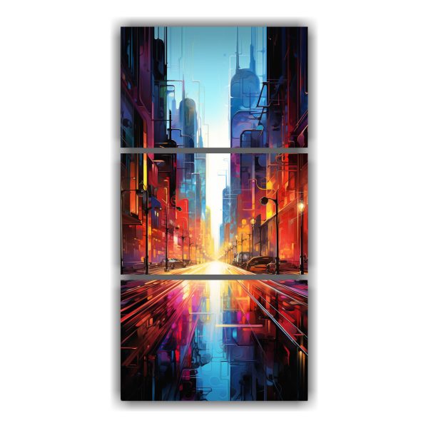 Cuadro Lienzo Abstracto De Ciudad Futurista En Tres Piezas - DecoCuadros