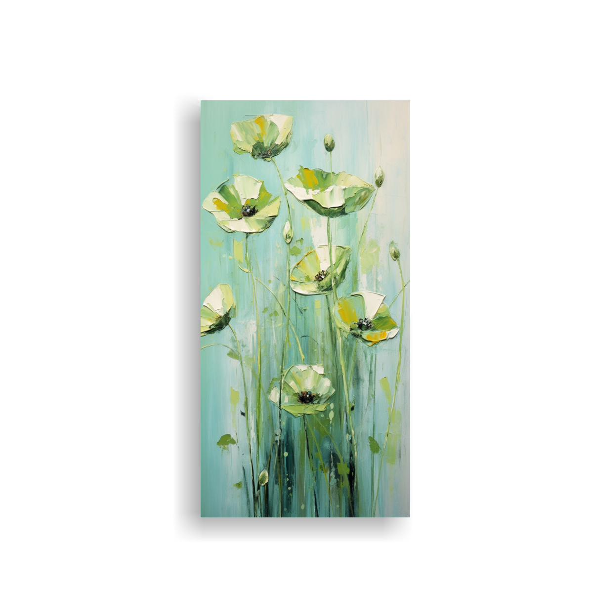 Cuadro Lienzo Arte Floral Cocina Amapolas Verdes Estilo Poppies Decoración Pinturas - Decocuadros