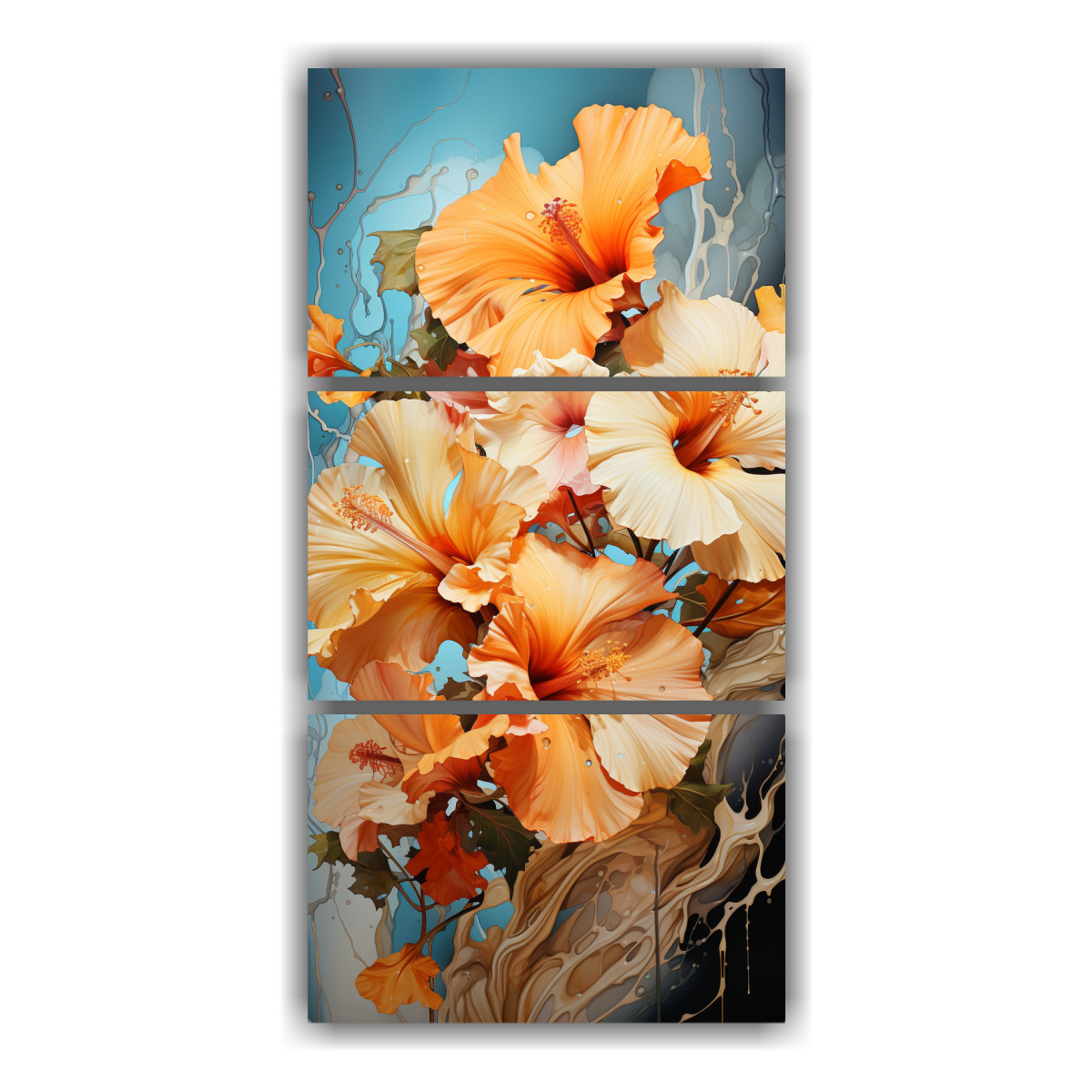 Cuadro Abstracto Perspectiva Flores De Hibisco Naranja Y Dorado ...