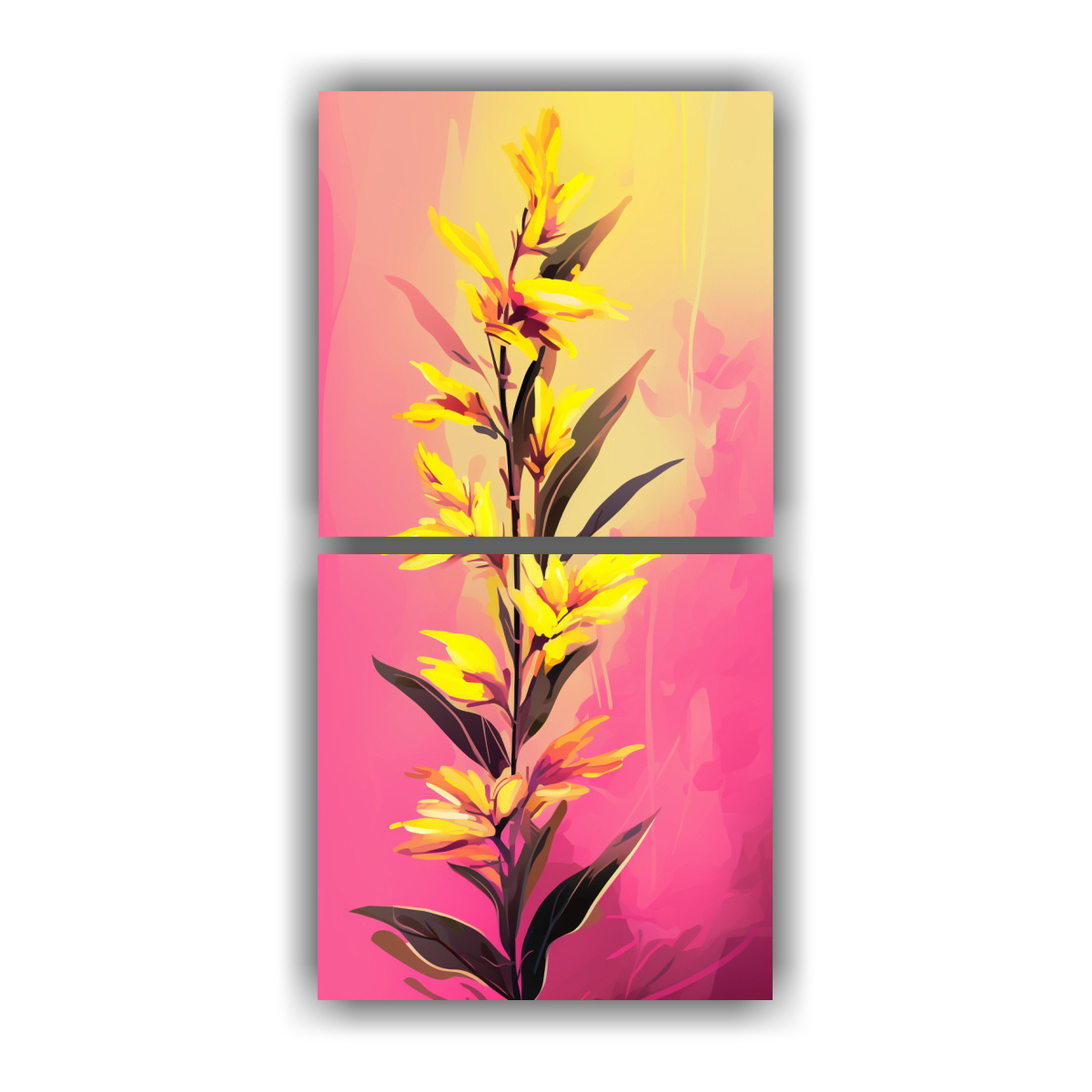 Cuadros De Decoración Dos Canvas Movimiento Fantasía En Colores Amarillo Y Rosa Con Atmósfera ...