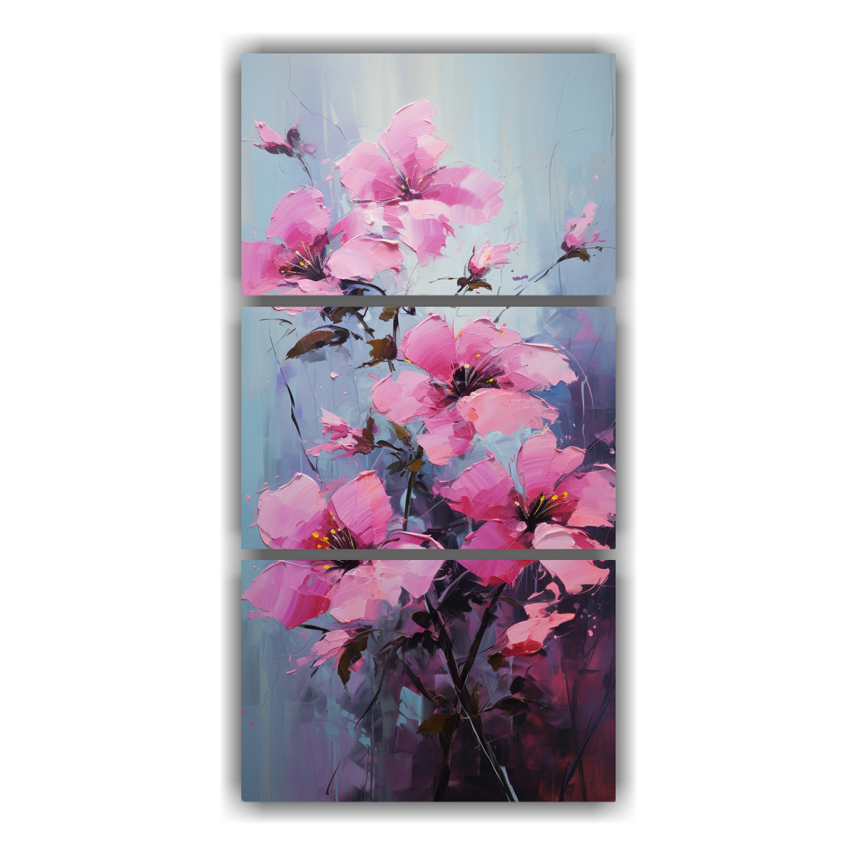 Set 3 Cuadros De Tela Florales En Negro Y Rosa - DecoCuadros