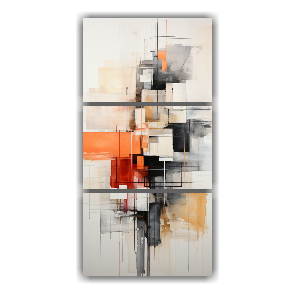 Cuadros Minimalistas: Líneas Finas En Grises, Rosas Y Naranjas - Set 3 Cuadros - Decocuadros