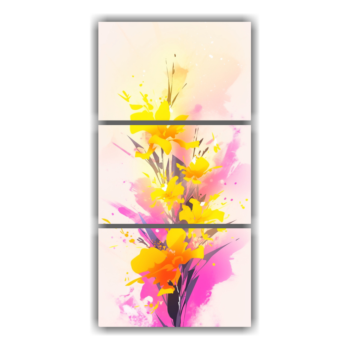 Set 3 Cuadros Movimiento Floral Yellow AND Pink Colors Neo-noir Atmosphere In The Style ...