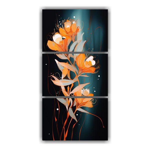 Cuadros Originales De Tres Telas En Bastidor De Hojas De Eucalipto En Colores Naranja - Decocuadros