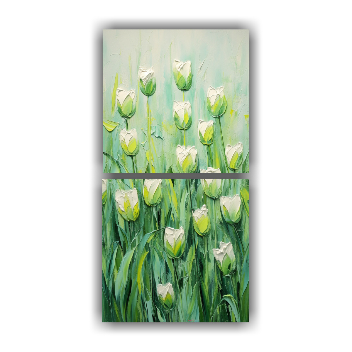 Cuadro Díptico Vanguardia Estilo Flores Verdes En Lienzo - DecoCuadros