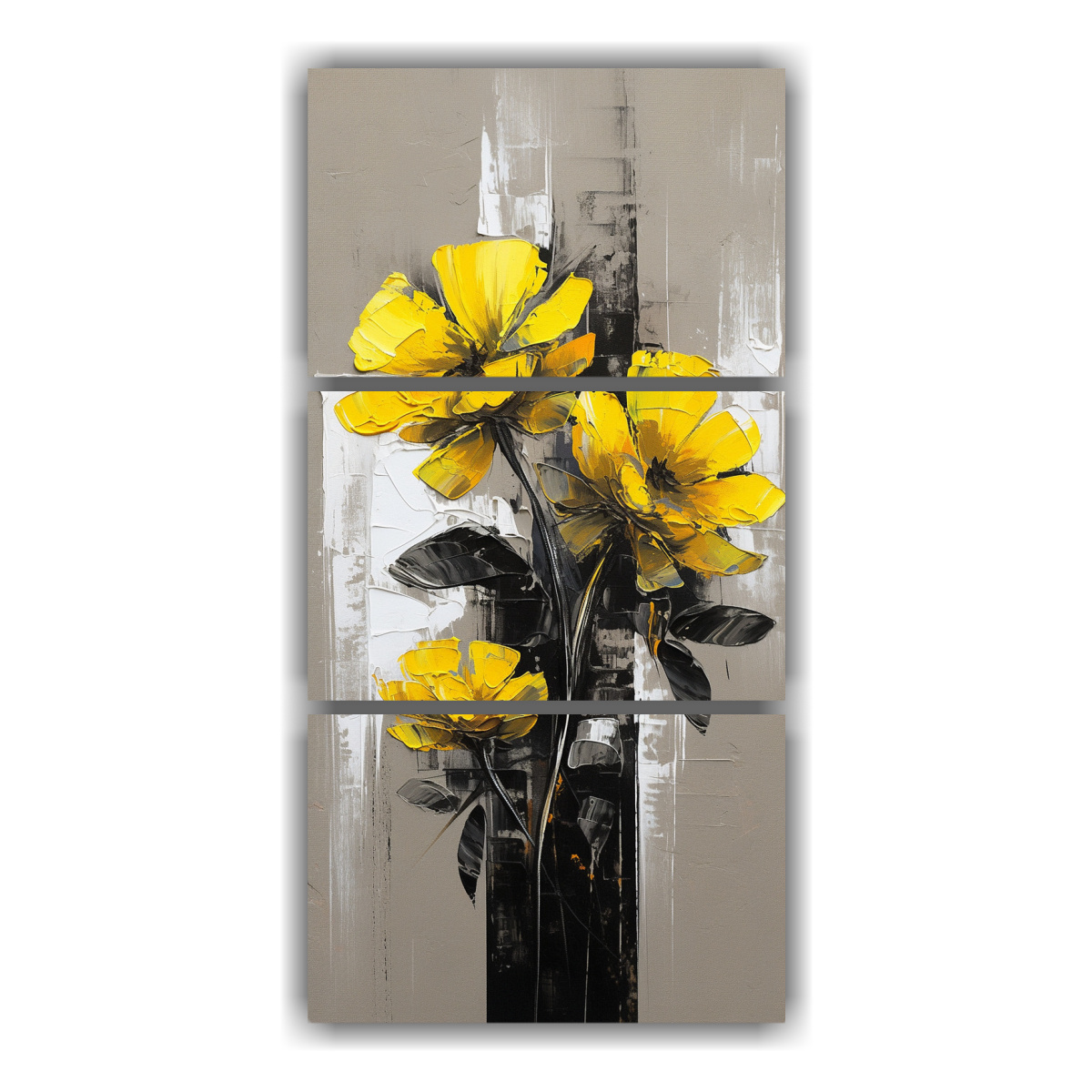 Cuadro Decorativo Flores Amarillas Y Negras En Lienzo - DecoCuadros