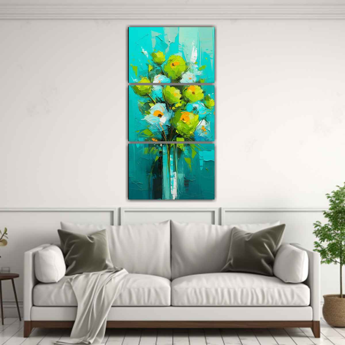 Cuadro Lienzo Flores Verdes Y Turquesas - DecoCuadros