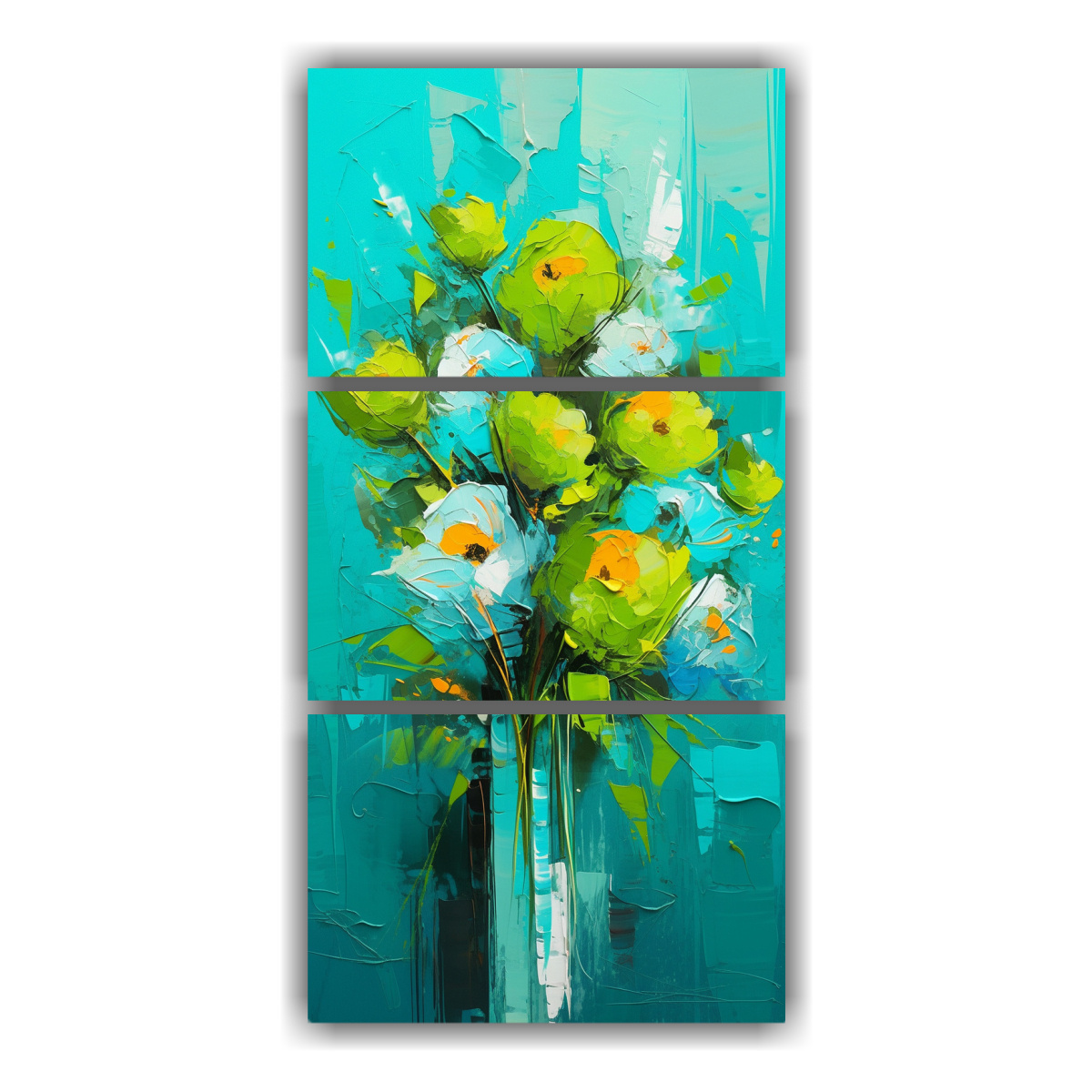 Cuadro Lienzo Flores Verdes Y Turquesas - DecoCuadros