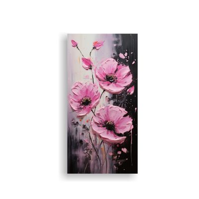 Lienzo De Tela Con Tonos De Simetría: Pintura De Flores En Colores Negro Y Rosa En La Decoración ...