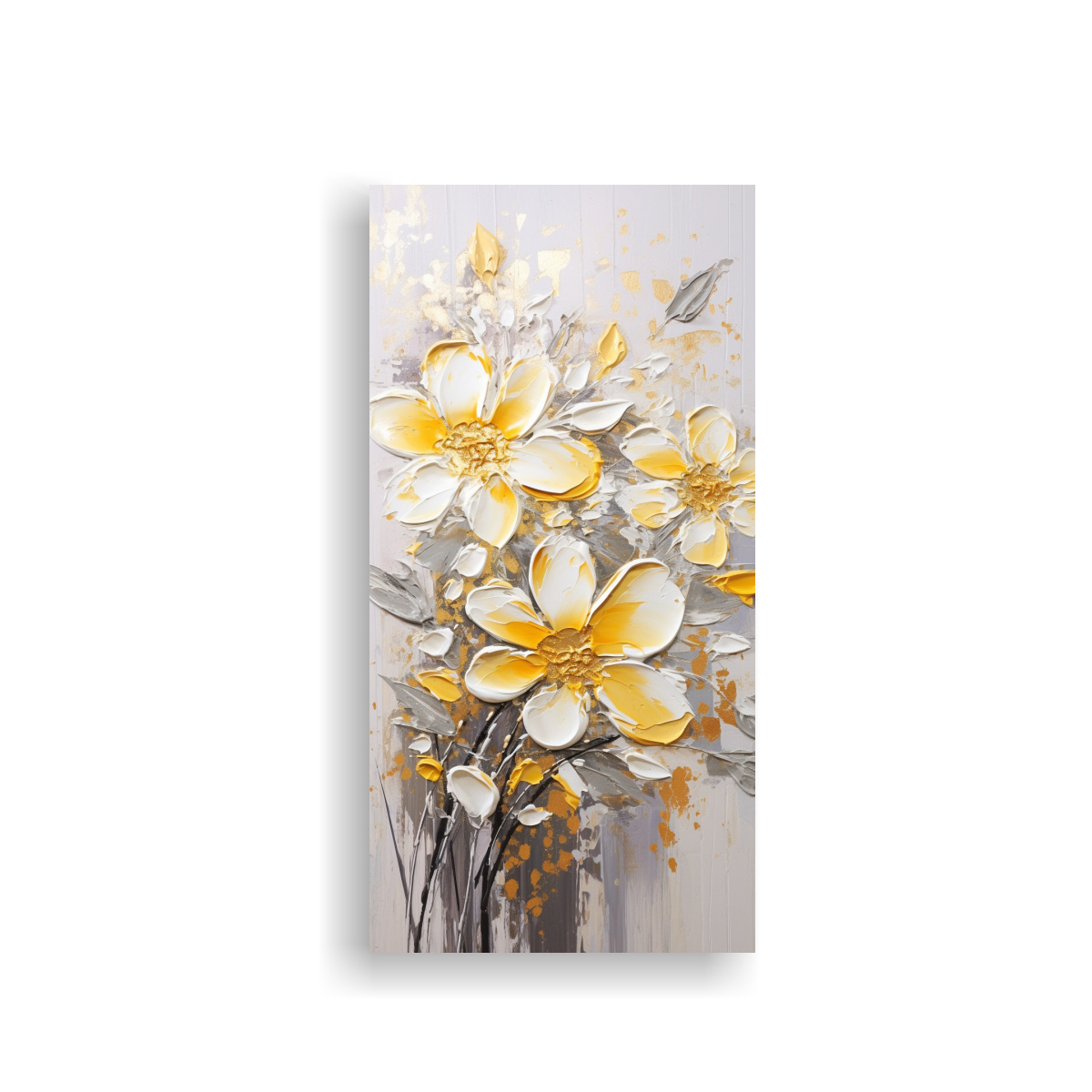 Lienzo Vintage Elegante Con Pintura De Flores Amarillo Y Plata En Decoraciones - DecoCuadros
