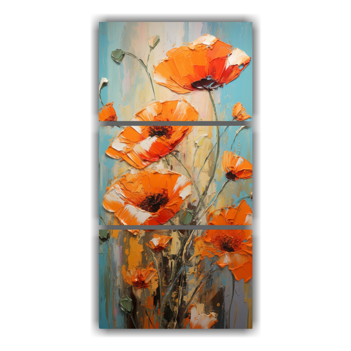 Set 3 Lienzos Conceptual Estetico A Orange POPPIES En Lienzo De Alta Calidad - Decocuadros
