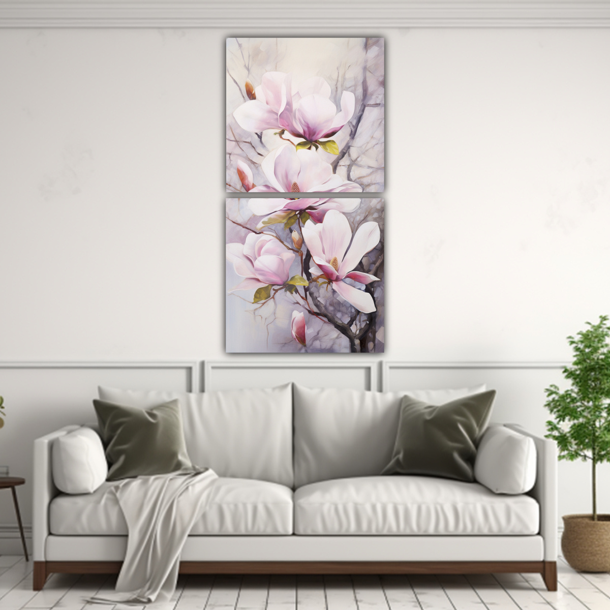 Lienzos Minimalistas Inspiradores De Magnolias En Colores Blanco Y Rosa - Cuadros Decorativos ...
