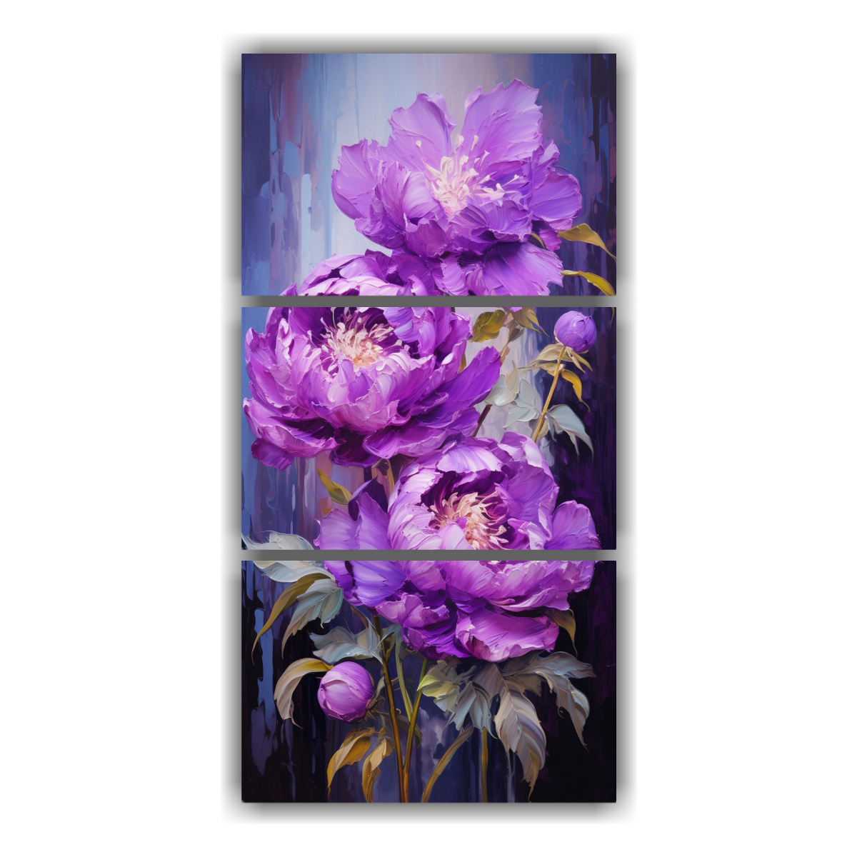 Cuadro Peonías Moradas En Tres Telas - Decoración Exclusiva - Decocuadros