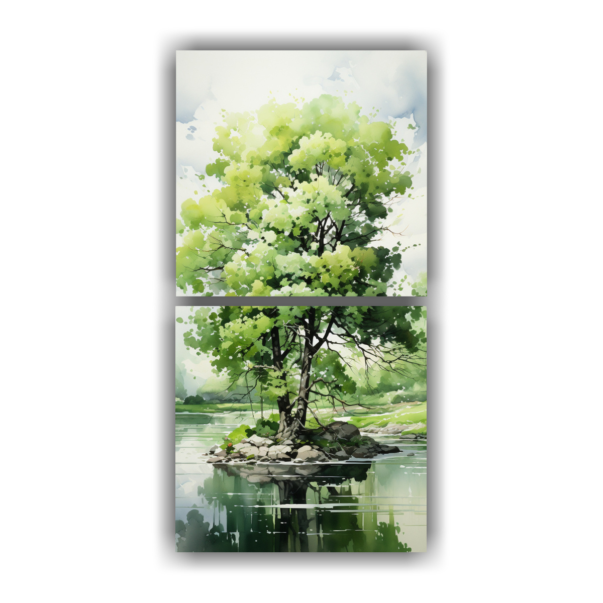 Cuadro Acuarela Abstracta árbol De Acebo En Verde - DecoCuadros
