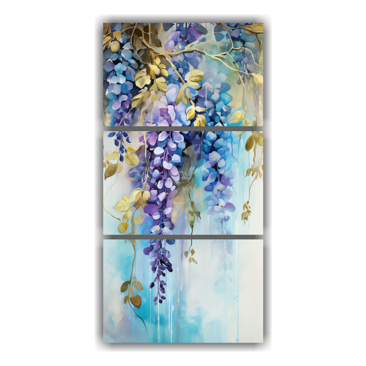 Cuadro Abstracto De Flores De Glicinia En Tonos Turquesa Y Dorado - Decocuadros