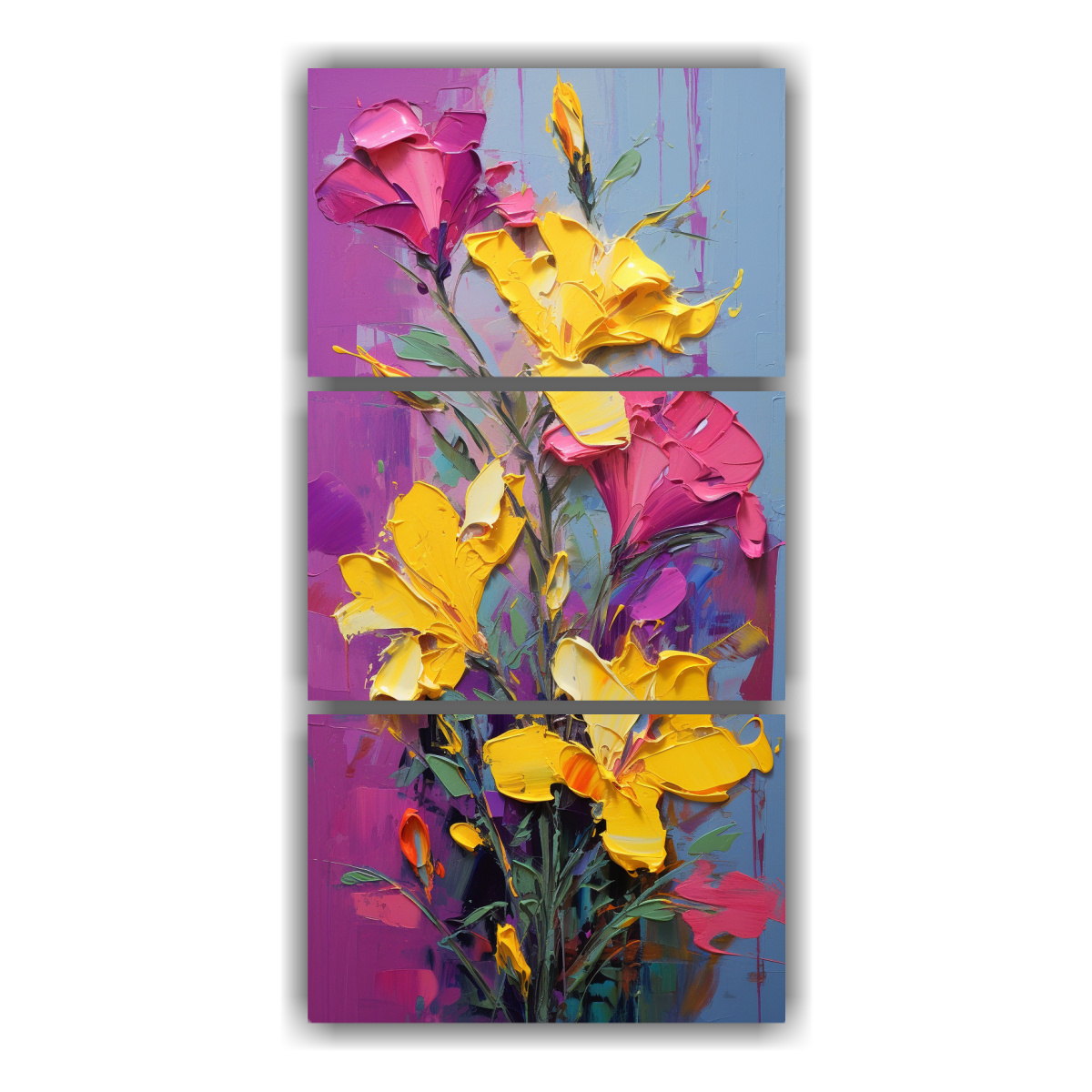 Cuadro Abstracto De Flores En Amarillo Y Magenta En Lienzo - Decocuadros