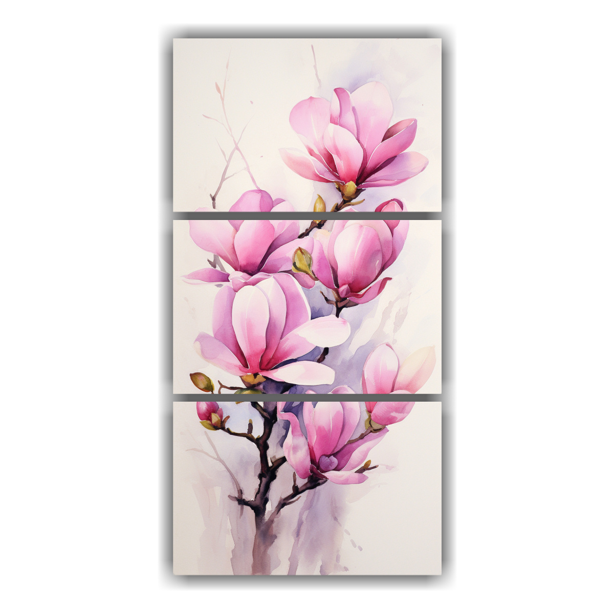 Set 3 Canvas Conceptual Alta Resolucion A Magnolias Flowers Pink Colors Abstract Painting ...