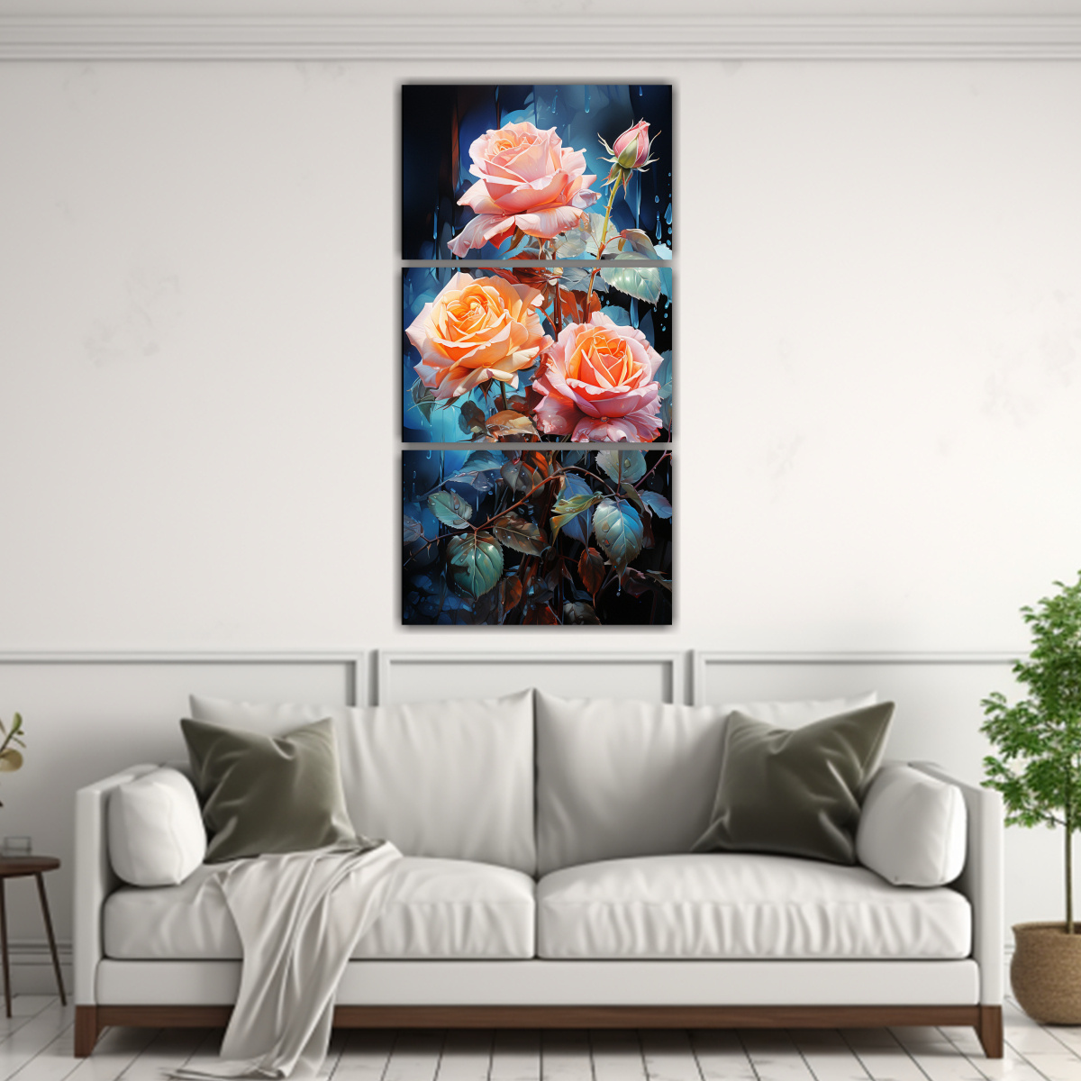 Cuadro Abstracto De Rosas En Colores Turquesa Y Azul: Elegancia En ...