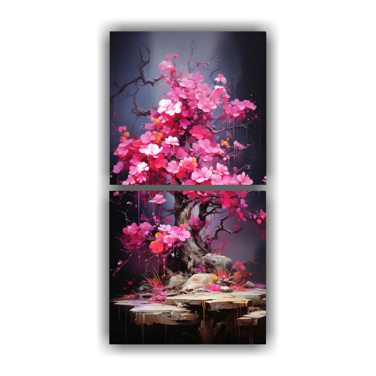 Cuadro Decorativo En Acuarela Fucsia Y Dorado Para Pared - DecoCuadros