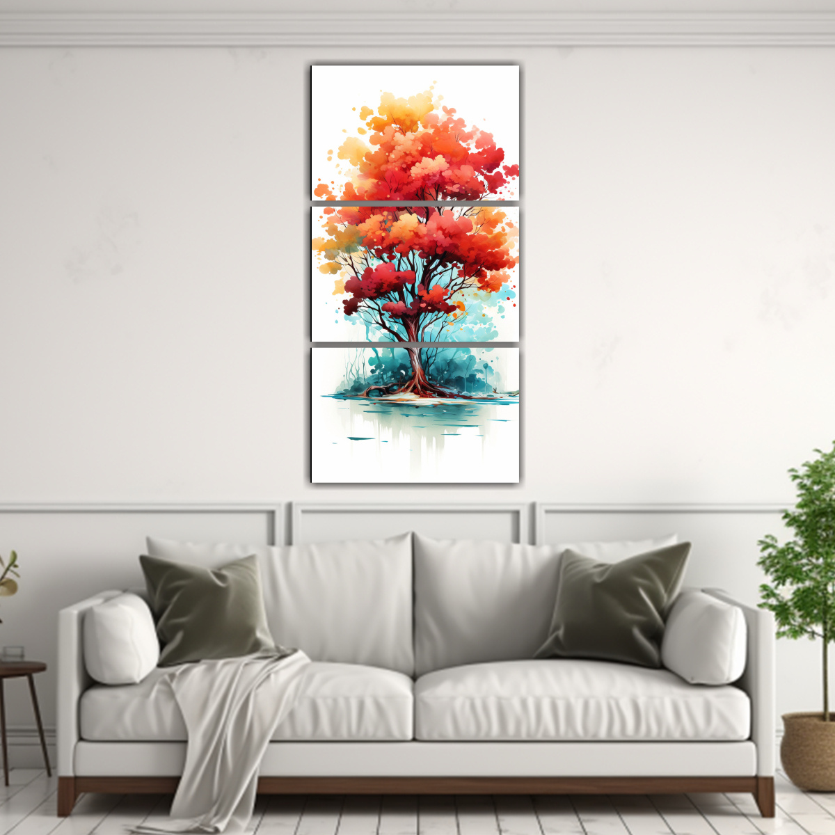 Cuadro Abstracto árbol De álamo Rojo Y Turquesa - DecoCuadros