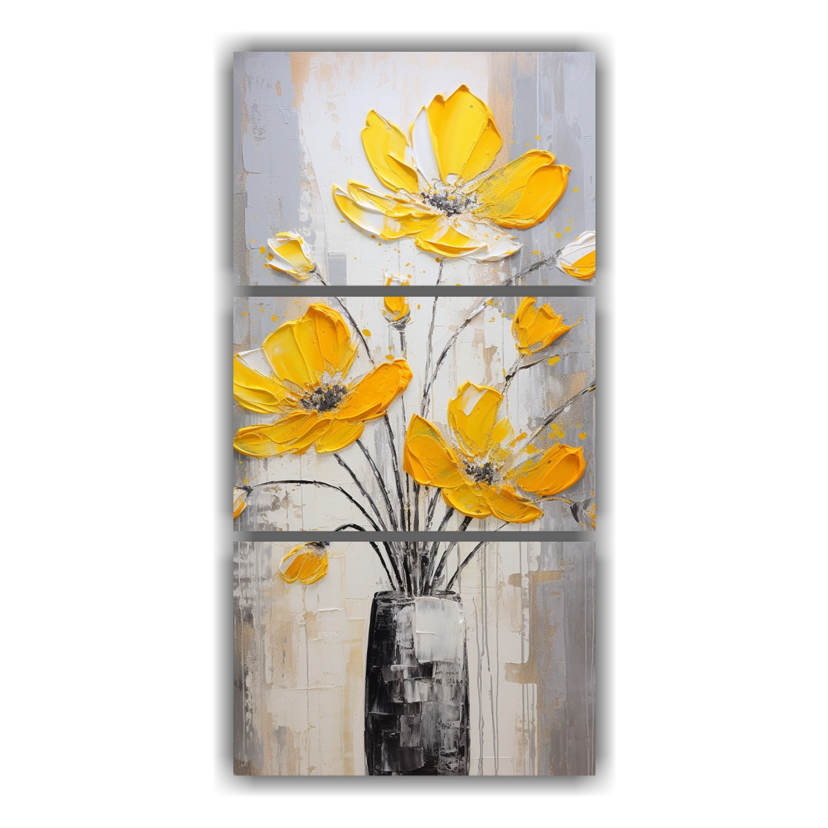 Cuadro De Flores Amarillas Y Plateadas En Lienzo, Composición Dinámica - Decocuadros