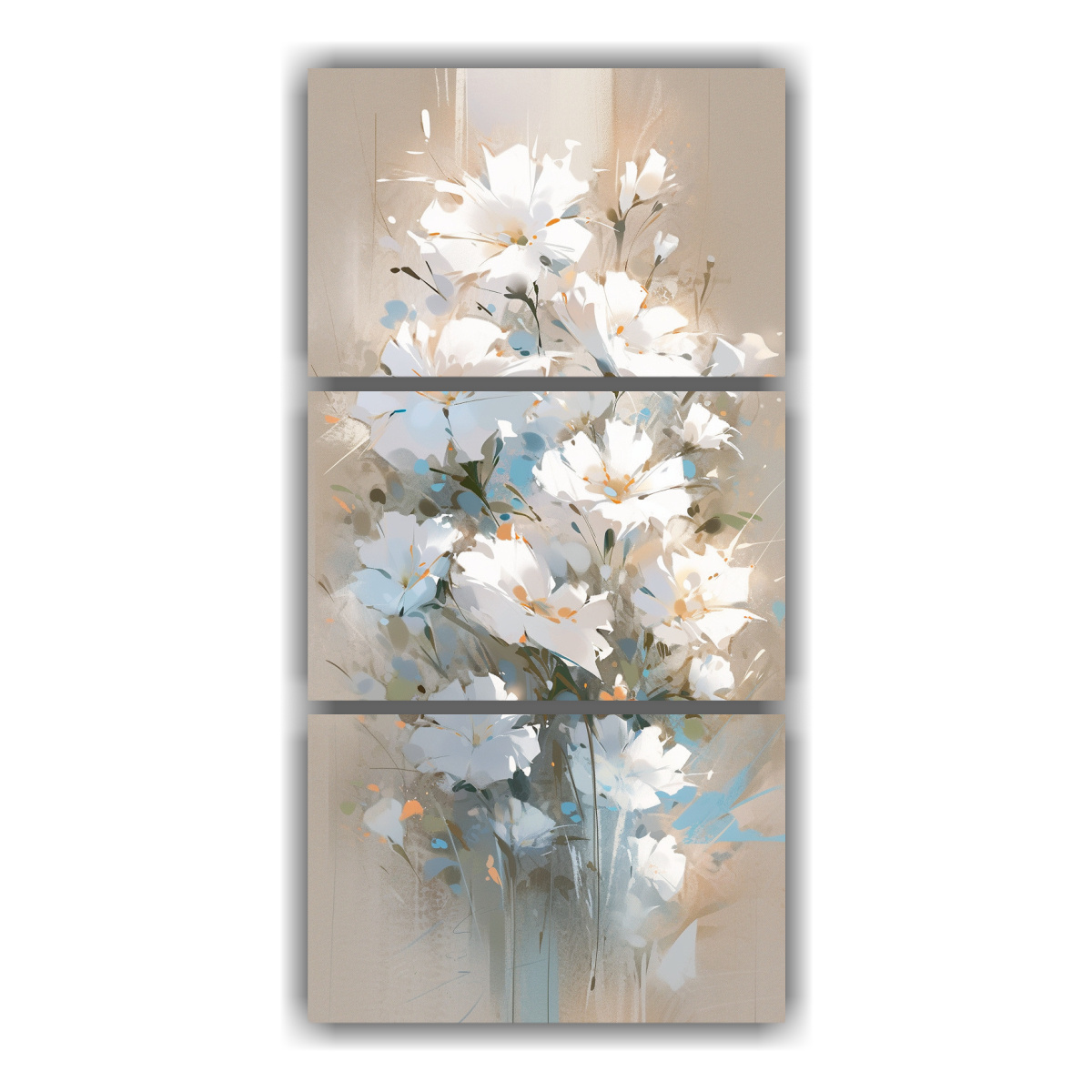 Cuadro De Flores Blancas Y Turquesas En Lienzo - DecoCuadros