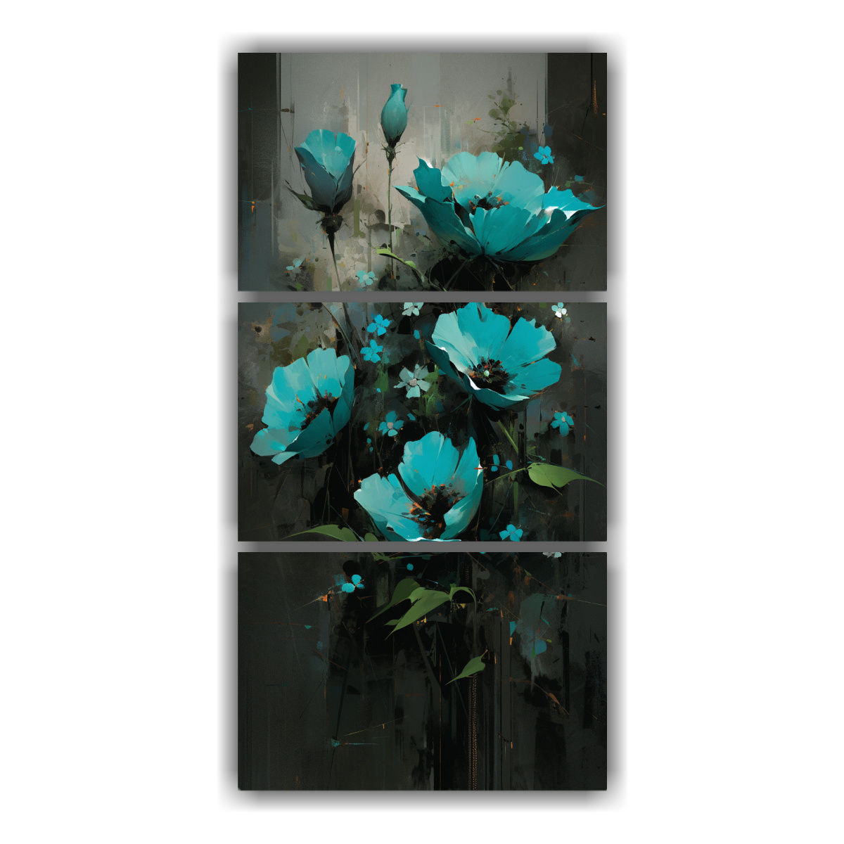 Cuadro De Flores En Lienzo Textura Turquesa Y Negro | DecoCuadros