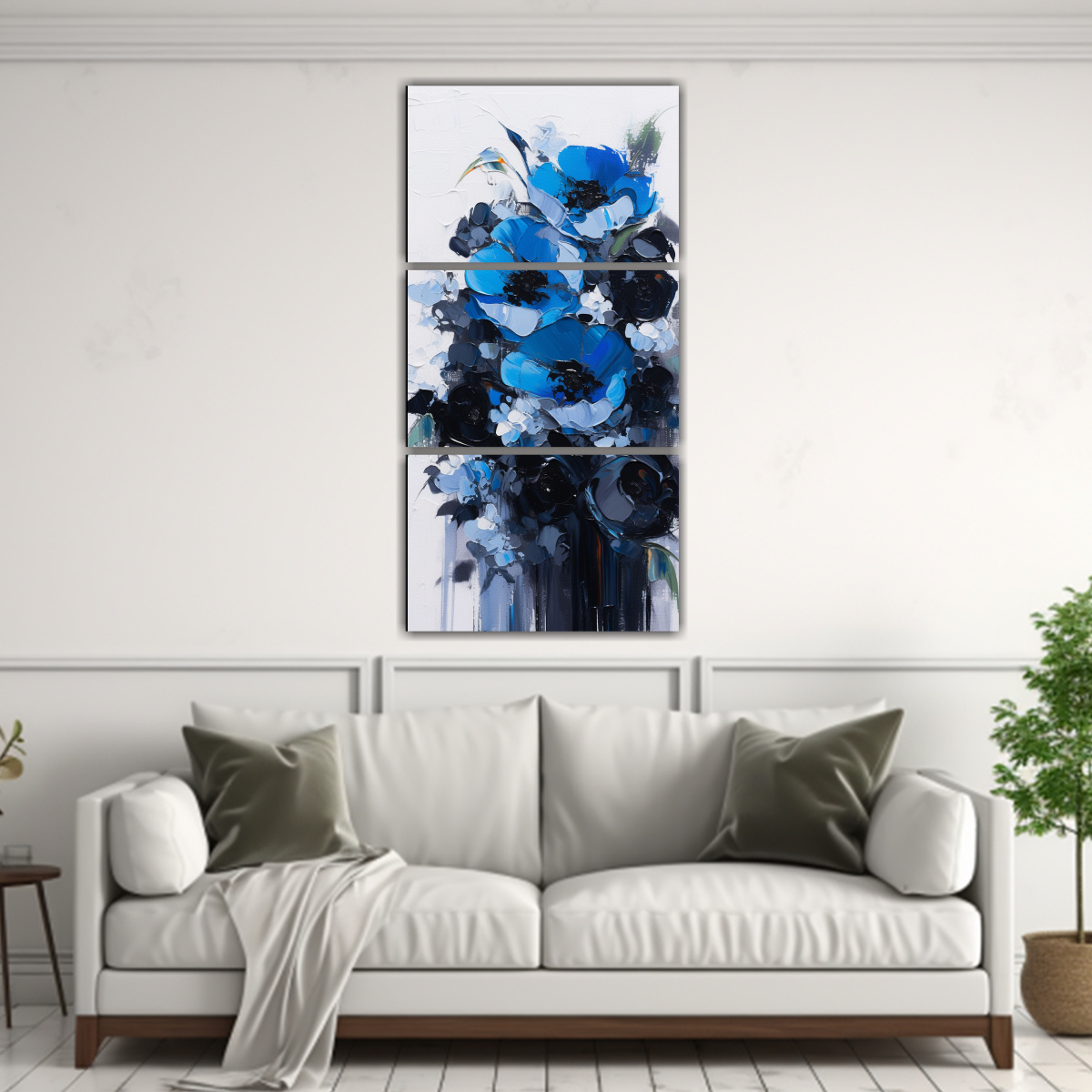 Pintura De Flores En Colores Negro Y Azul En Lienzo - DecoCuadros