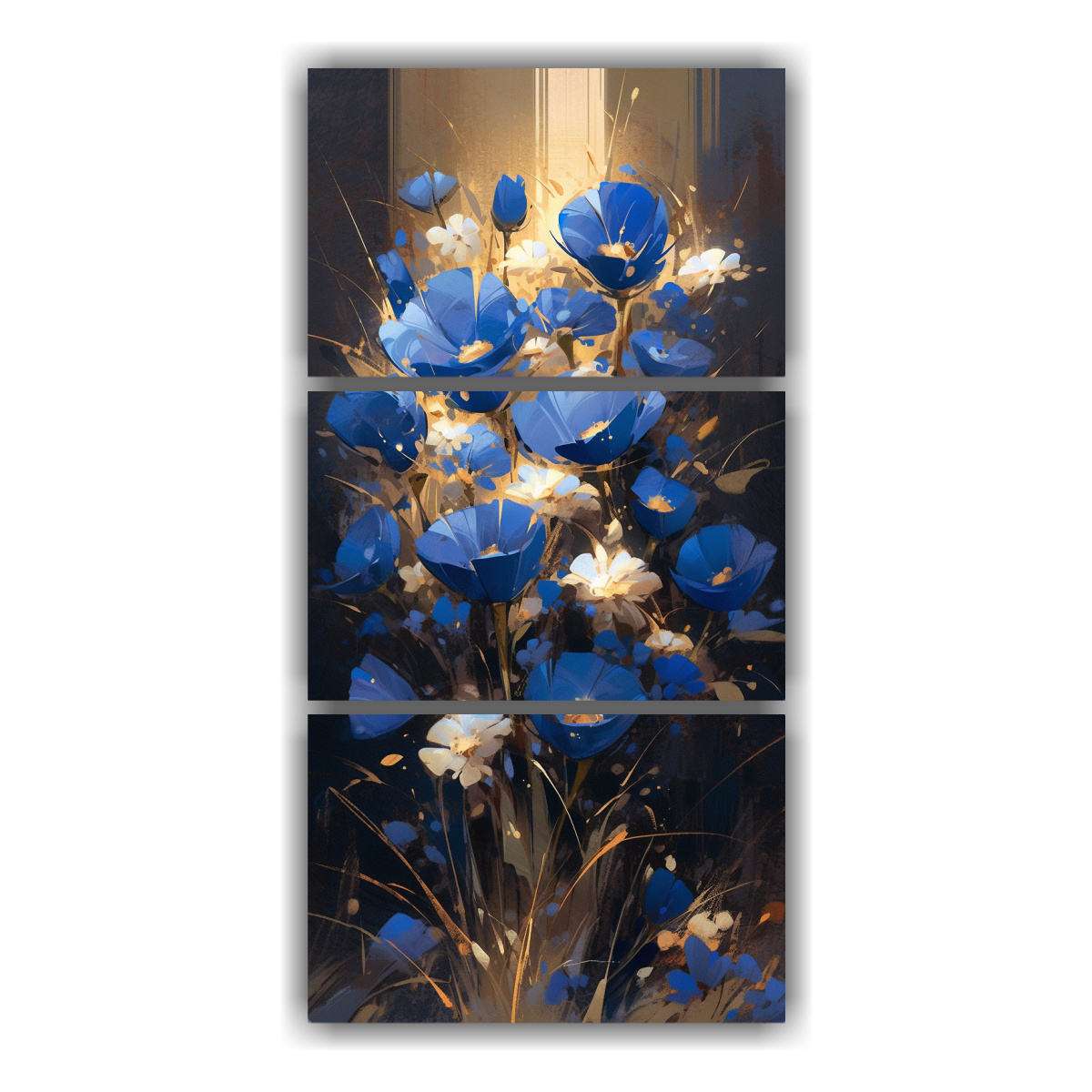 Cuadro De Flores En Lienzo Oro Y Azul - DecoCuadros