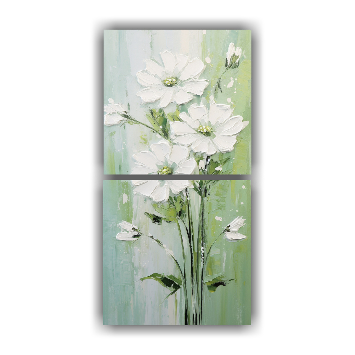 Pintura Flores Verde Blanco Decoración - Cuadros De Lienzo - Decocuadros