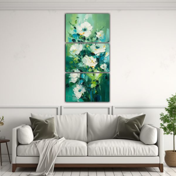 Cuadro De Flores En Lienzo Verde Y Teal - Arte Floral Para Decoración De Pared - Decocuadros
