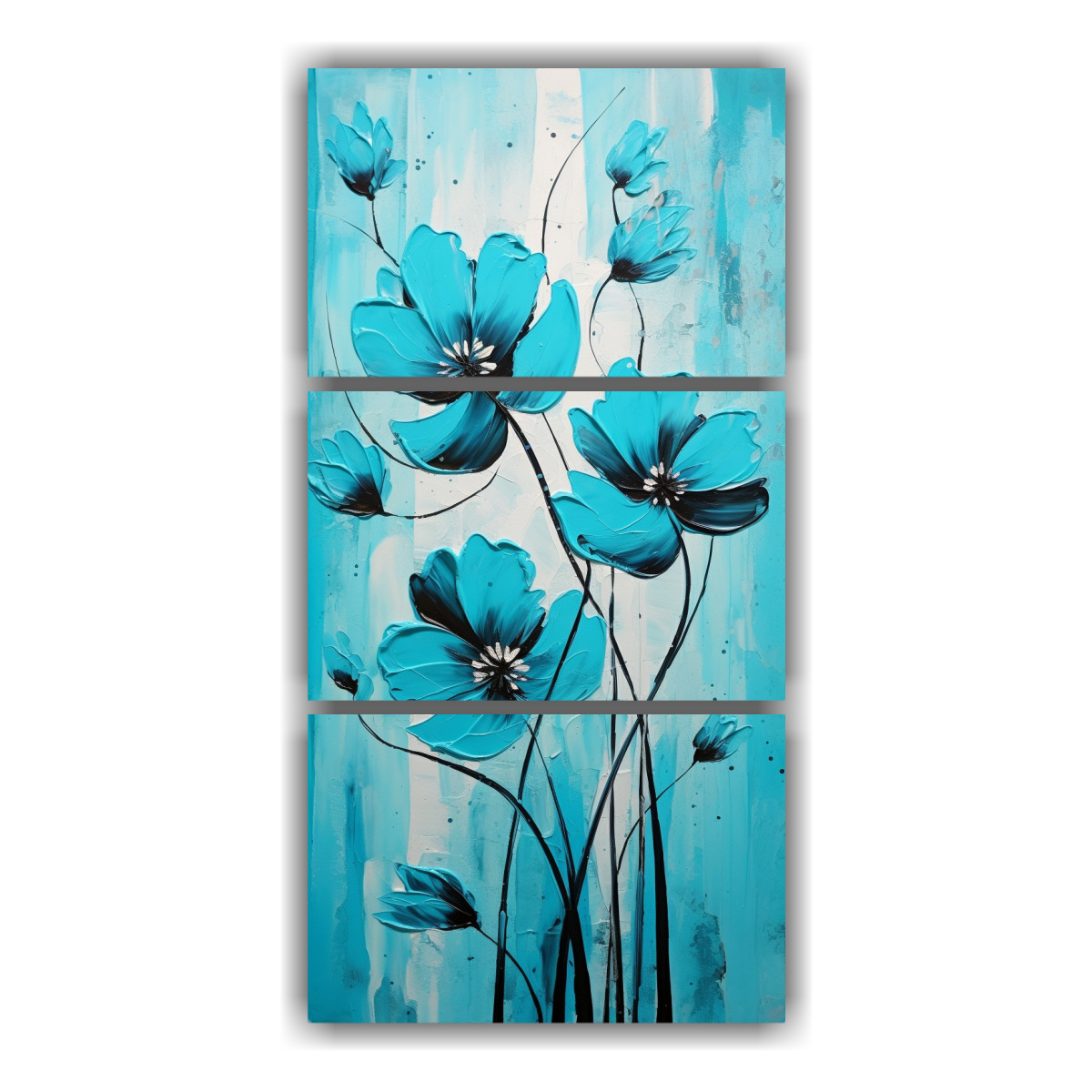 Cuadro De Flores En Lienzo En Tres Tonos Turquesa Y Negro - Decocuadros