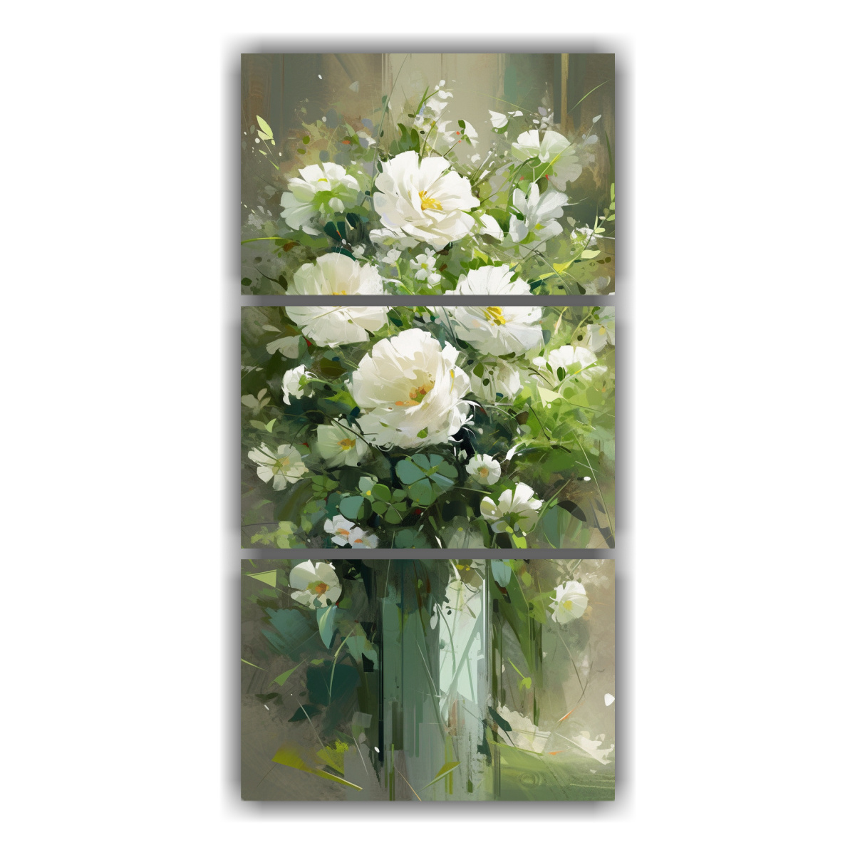 Cuadro De Flores En Lienzo Verde Y Plateado - DecoCuadros