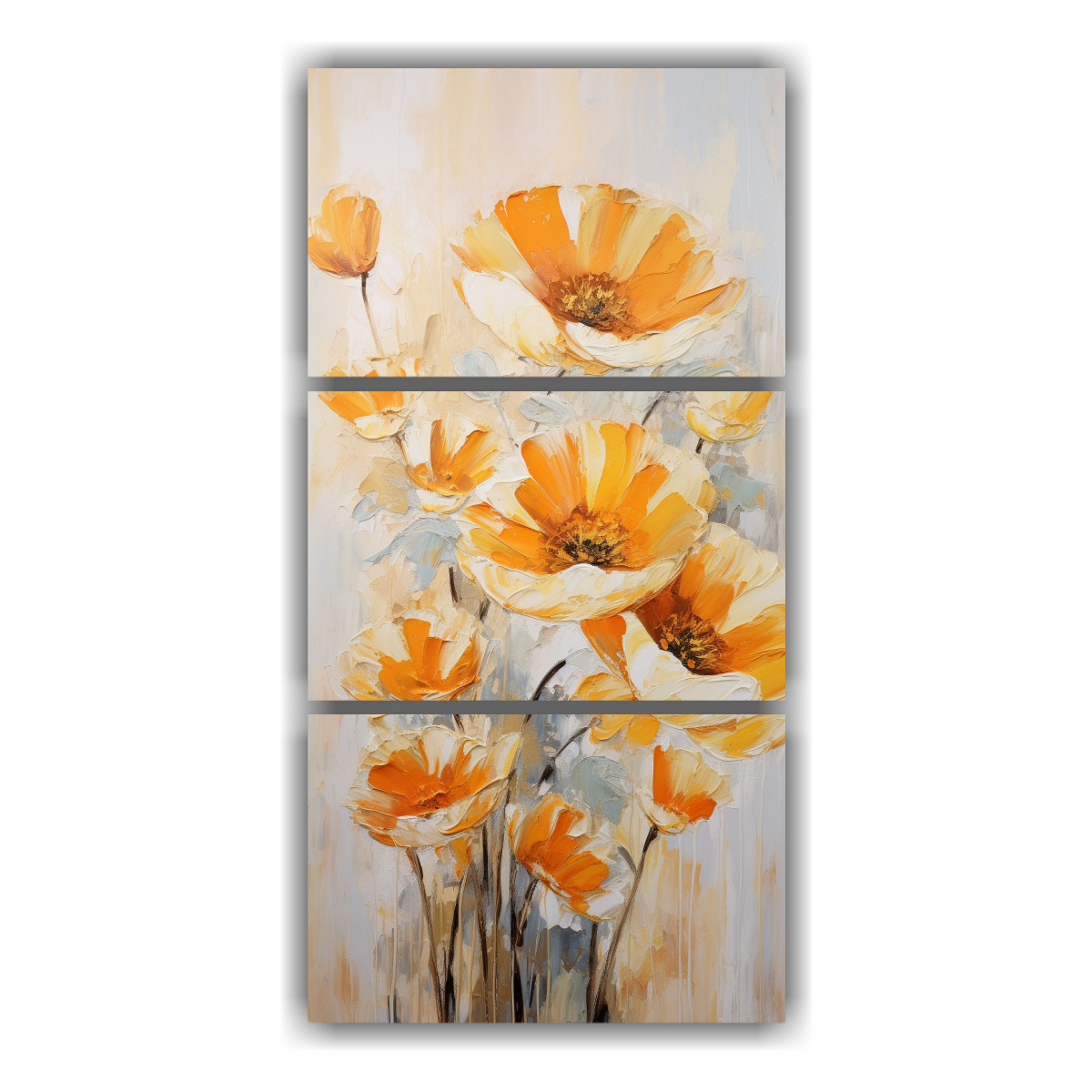 Cuadro De Flores En Tonos Naranja Y Dorado Sobre Lienzo - DecoCuadros