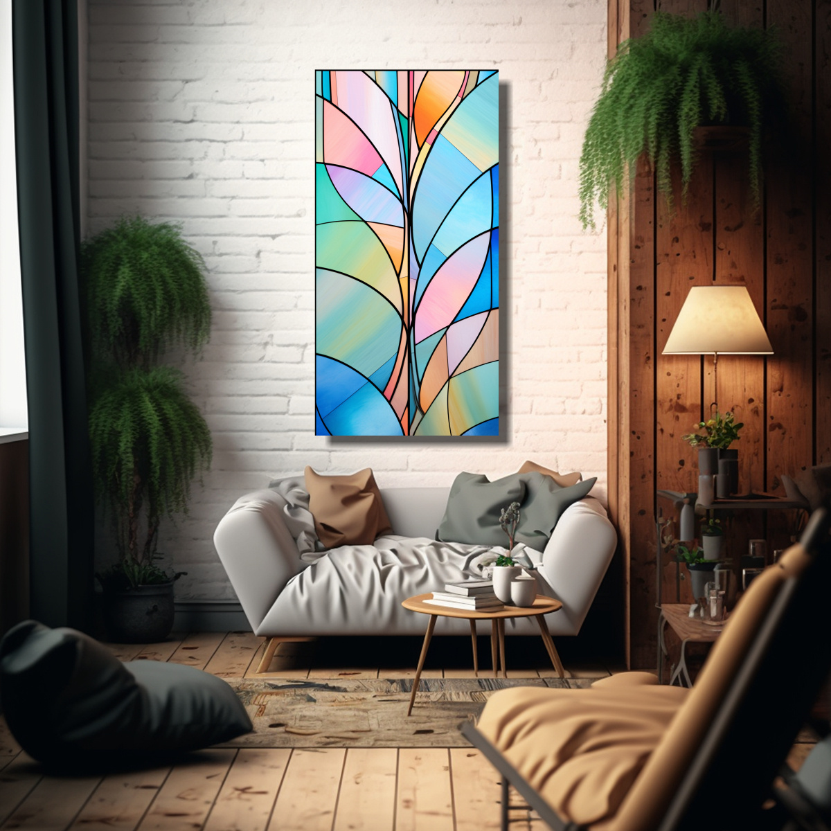 Cuadro Decorativo Estilo Vitral, Composición Abstracta En Lienzo ...
