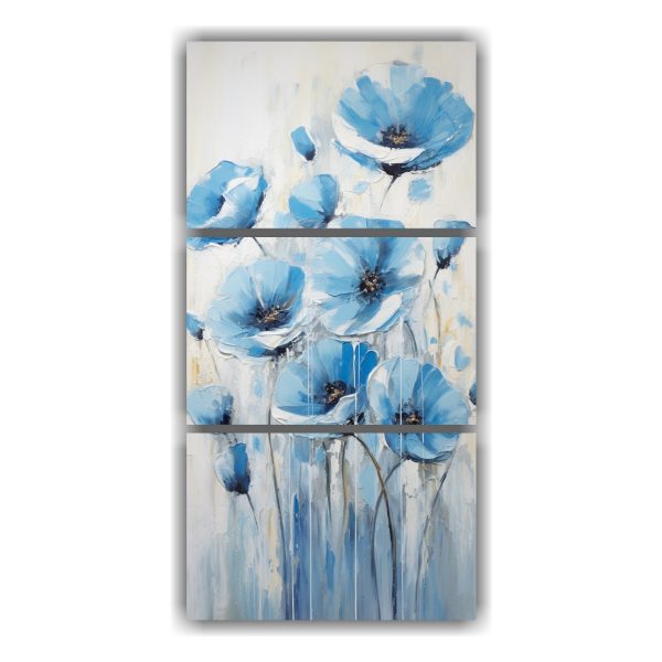 Tríptico De Amapolas Azules En Bastidor - ¡Decora Con Estilo Y Calidad! - Decocuadros