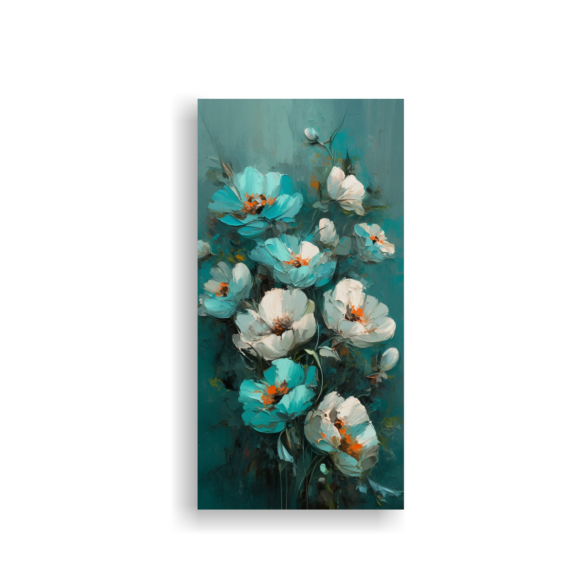 Cuadro Decorativo Vertical Belleza Turquesa Y Flores En Lienzo - Decocuadros