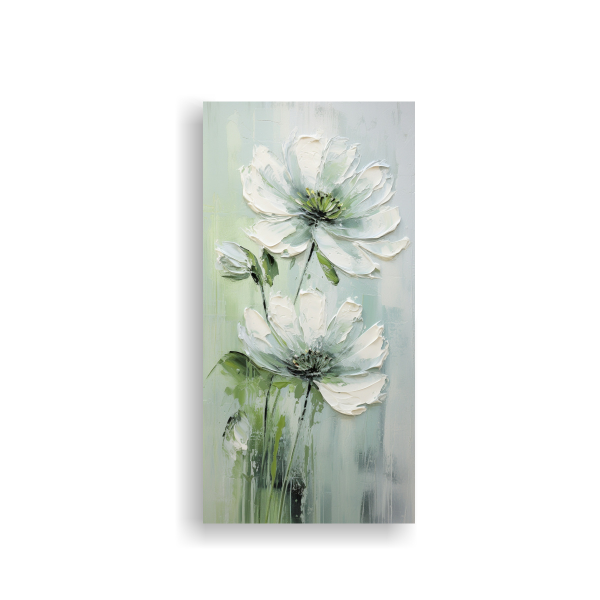 Cuadro Moderno En Verde Y Plateado Con Flores - DecoCuadros